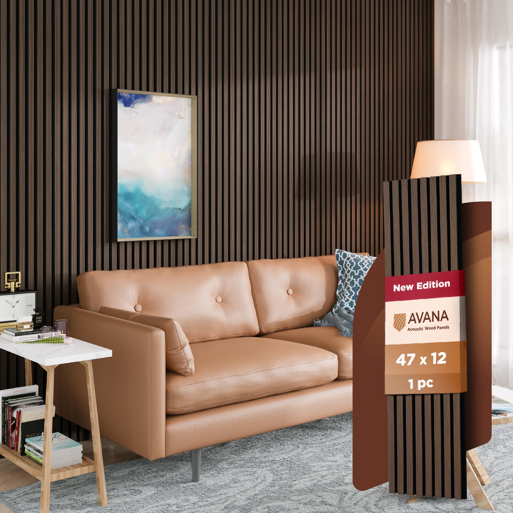 Avana Modern Acoustic Wood Wall Panels – 47.2X12.6 Inch Dark Walnut Ac